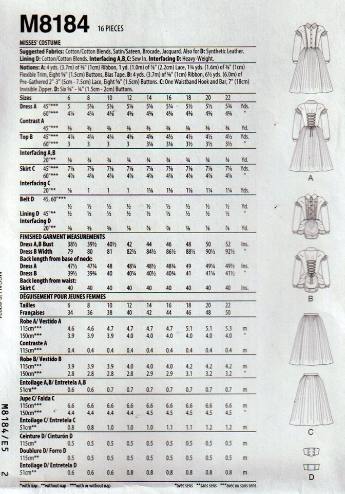 McCalls Costume Renaissance Victorian LARP Sewing Pattern Misses Size ...