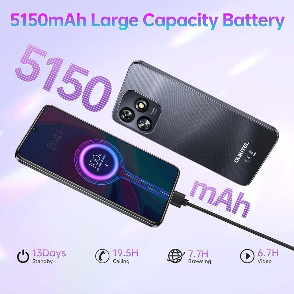 OUKITEL C51 Mobile Phones 2024 Android 13 18GB+128GB Face ID GPS 4G 6.8 ...