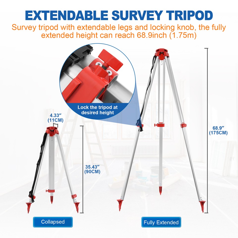 1.65M Survey Tripod 5M Staff Kit for Laser Level Surveying Construction ...