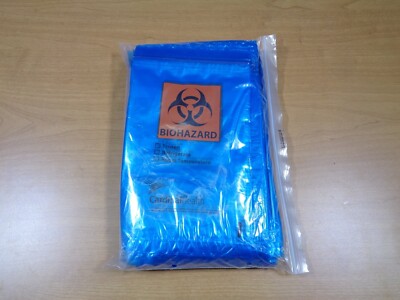 LOT OF 23 CARDINAL HEALTH BIOHAZARD TRANSPORT BAG, 6" x 9", BLUE TINT ...