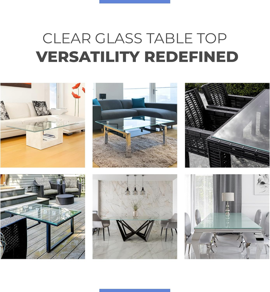 Beveled 1/2" Thick Tempered Glass Table Top - 24"x48" Replacement Piece ...