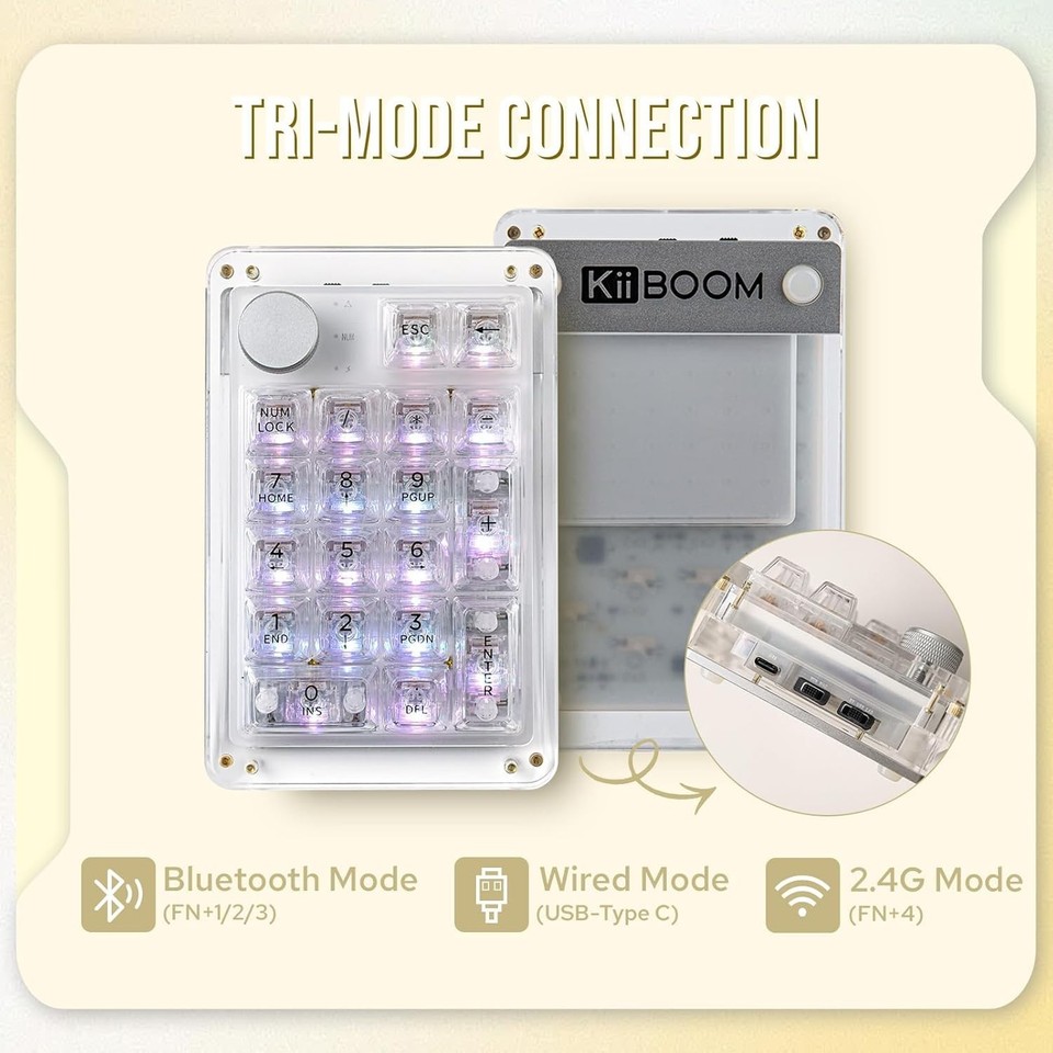 KiiBoom Phantom 21 Hot Swappable Crystal Acrylic Numpad, BT5.0/2.4GHz/USB-C | eBay