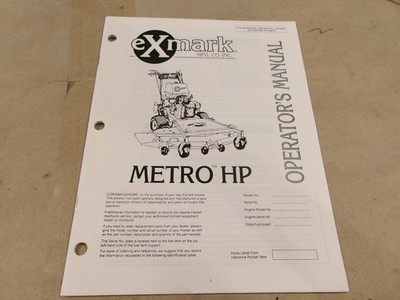 EXMARK METRO HP OPERATOR'S MANUAL NOS. 150,000 THRU 219,000 AND 220,000 ...