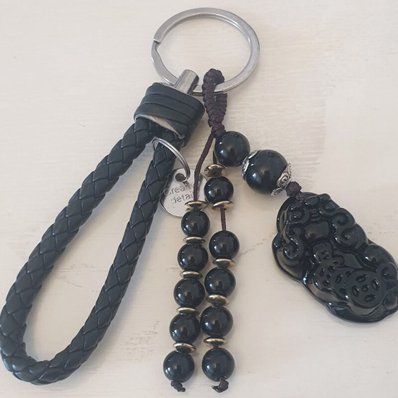 Natural Stone Luckly Pixiu Pendants Leather Car KeyChain Carved Jade ...