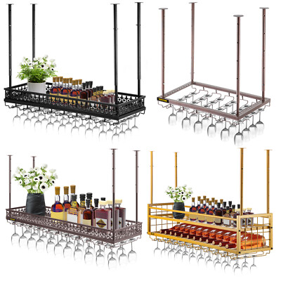 Ceiling-Mounted Bar Wine Rack Wine Glass Hanging Rack Black/Coppery ...