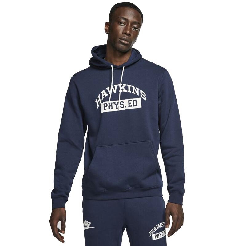 NIKE x STRANGER THINGS HAWKINS HIGH PHYS. ED HOODIE NAVY CQ3655 419 sz ...
