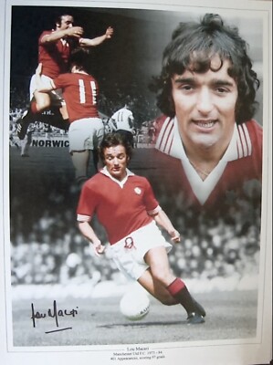 LOU MACARI MANCHESTER UNITED & SCOTLAND SIGNED MONTAGE PHOTO 12 X 16 ...