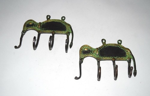 Tribal Elephant Hook Brass Pair of Wall Hooks Dec 3 In 1 Style Coat ...
