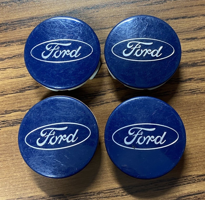 OEM Set of 4 Dark Blue Ford Center Caps with Silver Emblem 6M211003AA ...
