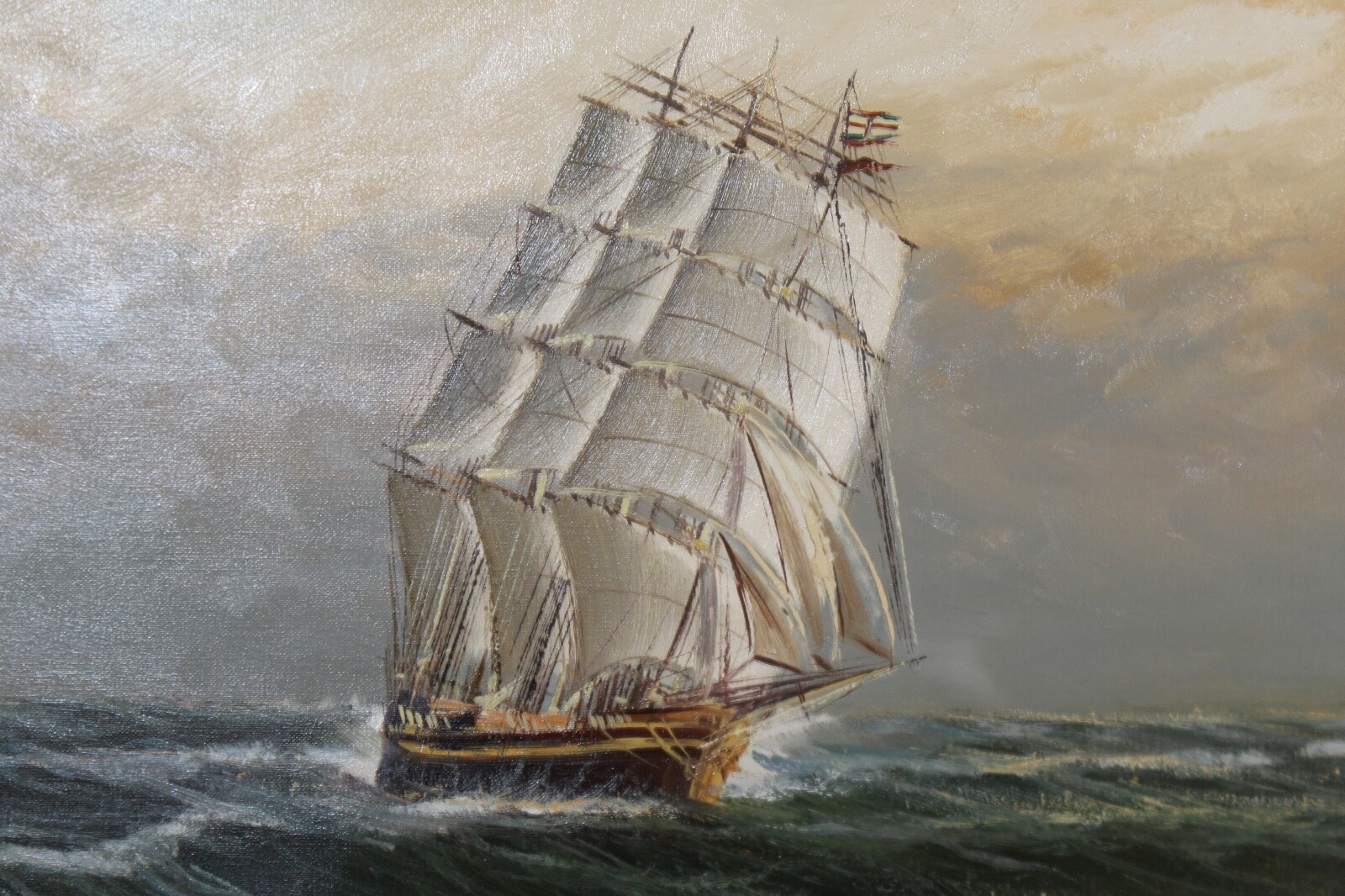 Estate Vintage Original Oil Sailing Sea Painting Ship Gunter Seekatz ...