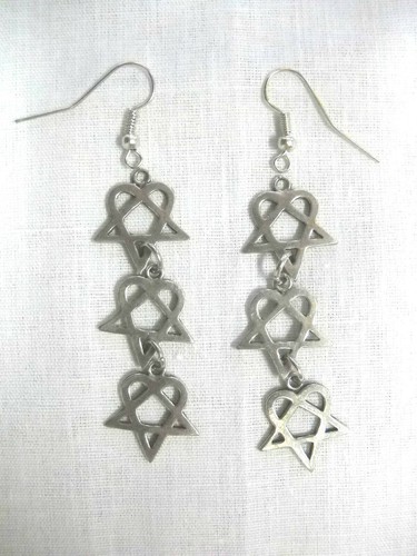 CUSTOM HEARTAGRAM LOVE HEAVY METAL 3 CHARM CHAIN LINK DANGLING PEWTER ...