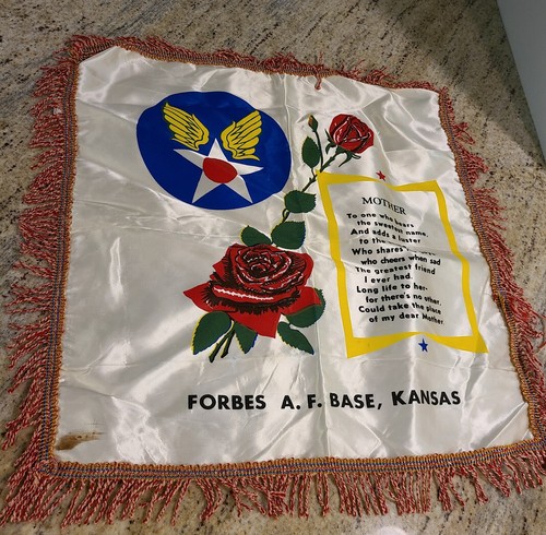 Vtg. Forbes Air Force Base Kansas Souvenir Dear Mother Satin Pillow ...