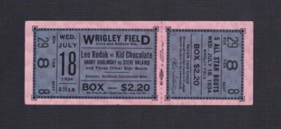 VERY RARE 1934 KID CHOCOLATE v LEO RODAK boxing ticket DUBLINSKY v ...