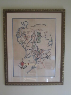50 year old embroidered map of Middle Earth. Crisp colors. Fine detail ...