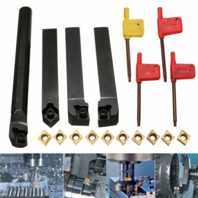 4 Set Shank Lathe Turning Tool Boring Holder 12mm + 10pcs Carbide ...