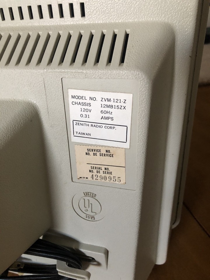 Zenith ZVM-121 12" Composite Monochrome Monitor | eBay