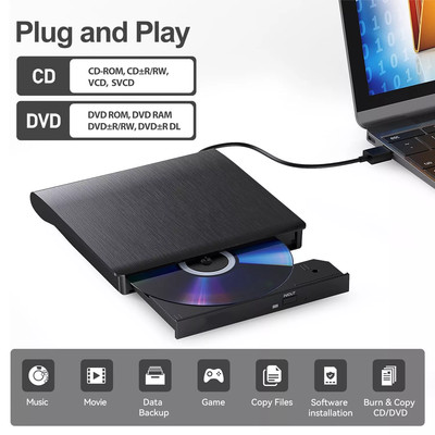 USB 3.0 Slim External CD DVD Drive Disc Player Burner Writer For Laptop ...