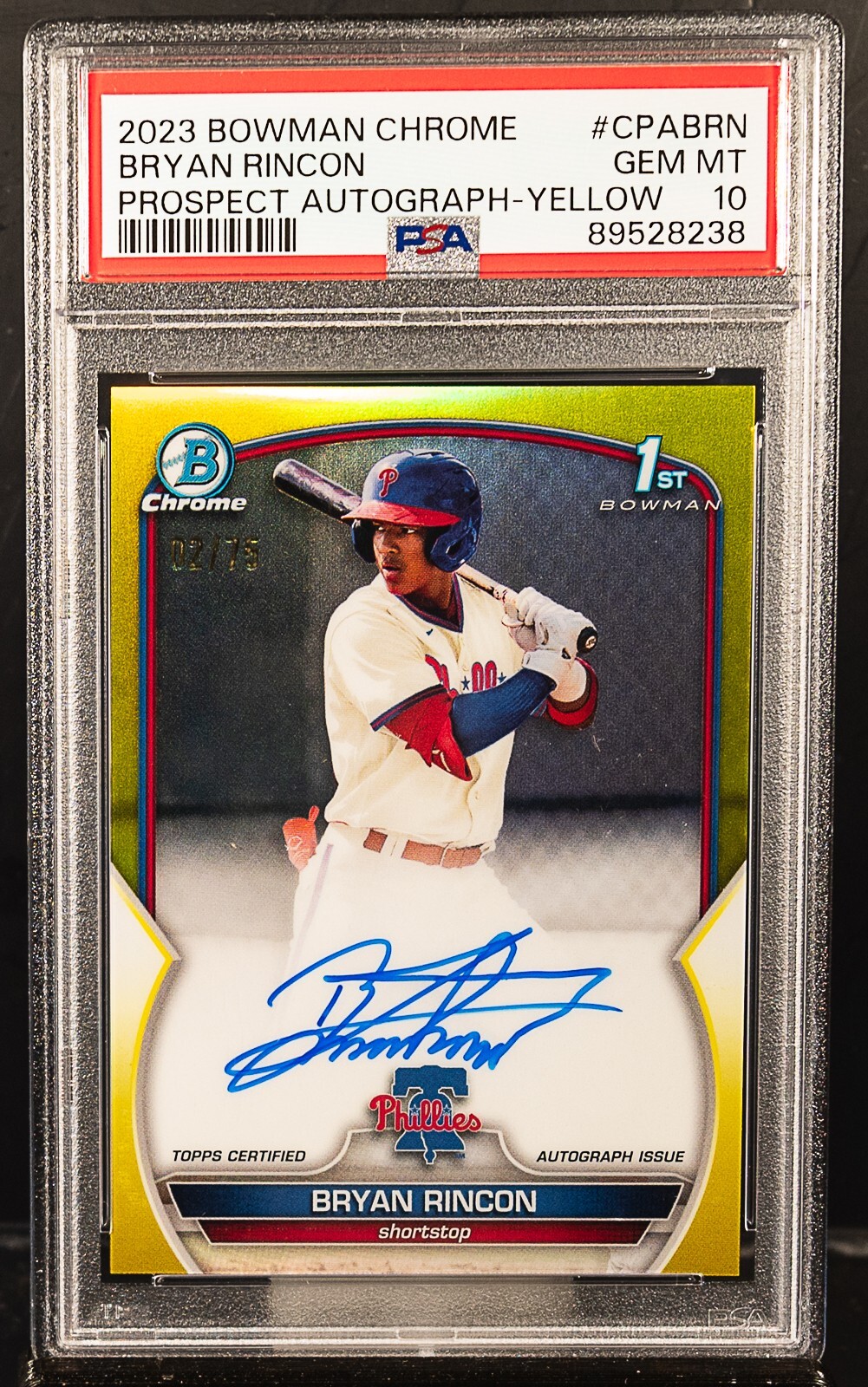 2438 Bryan Rincon 2023 Bowman Chrome Prospect Yellow Refractor Auto 2/75 PSA 10 | eBay
