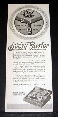1920 OLD MAGAZINE PRINT AD, THE IVORY GARTER CANNOT RUST, NO METAL OR ...