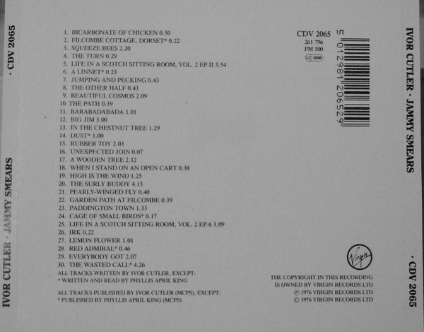 Ivory Cutler - Jammy Smears (CD Virgin) Very Good Ships 1st class for ...