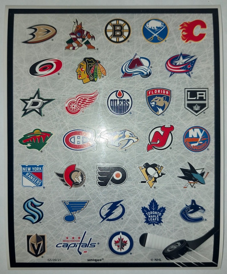 NHL Teams Stickers Sheet Unique Officially Licensed Autocollant Decal ...