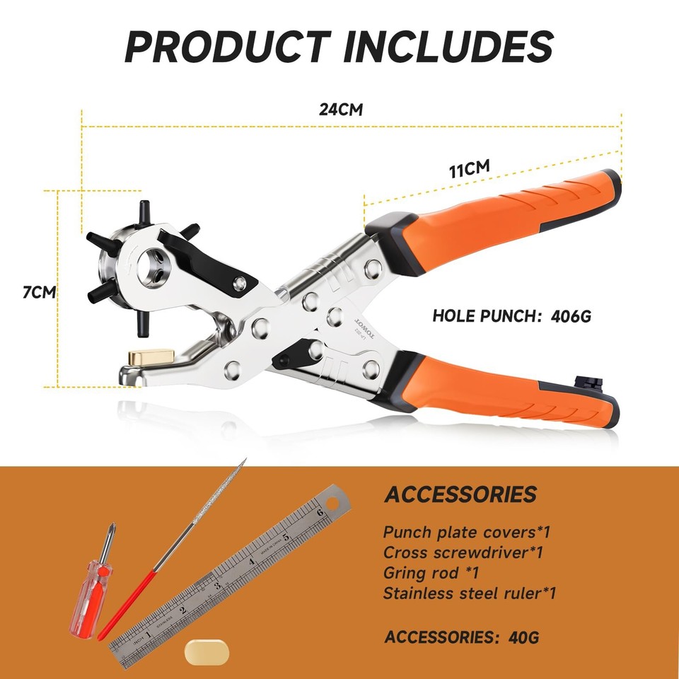 IN HAND TOWOT Belt Hole Puncher Kit Leather Fabric 6-Hole *INCLUDES ...