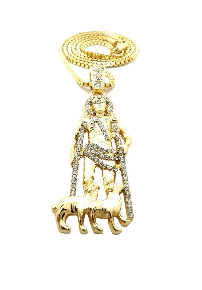 Religious Saint Lazarus San Lazaro Pendant 24" Various Chain Hip Hop ...