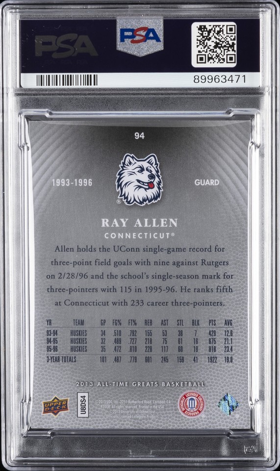 2013 UPPER DECK ALL-TIME GREATS GOLD SPECTRUM #94 RAY ALLEN 8/10 PSA 9 ...