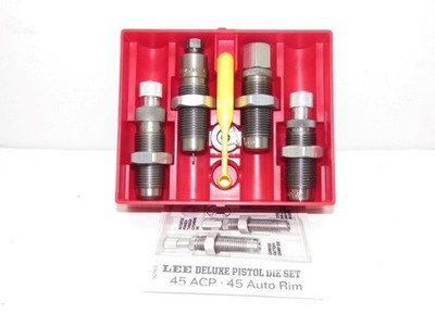 LEE PRECISION 45 ACP/AUTO RIM 4 DIE DELUXE CARBIDE SET WITH PWDR SCOOP ...