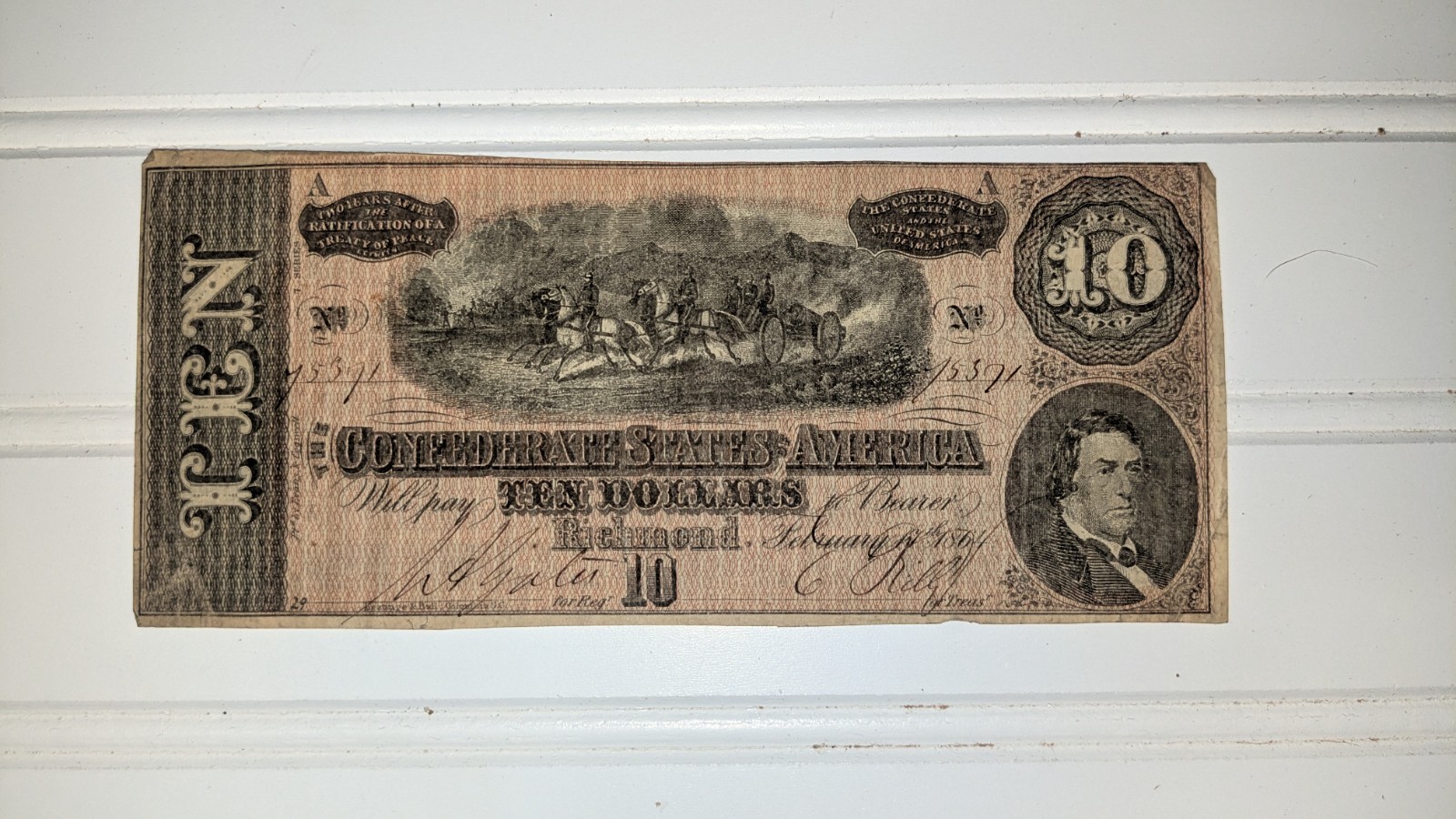 1864 Confederate States of America $10 Civil War Note Richmond ...