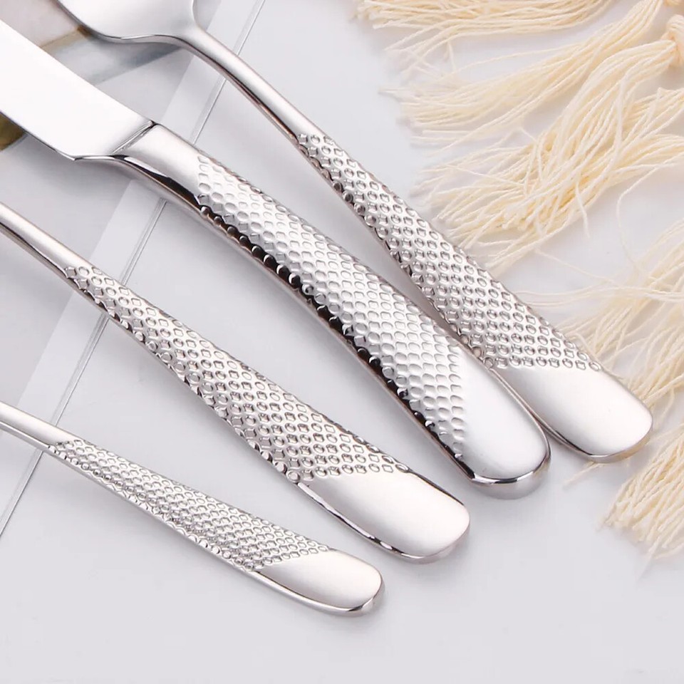 Luxury Gold Plated Flatware Set Silverware Hammered Handle, Cutlery ...