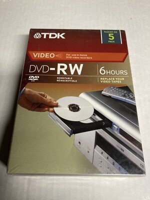 TDK DVD-RW - 5 Pack - 1.4x - 4.7 GB/GO - Rewritable Discs - 6 Hours New ...