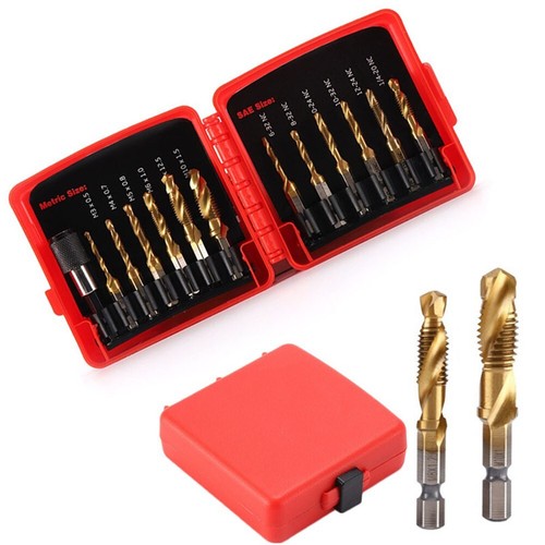 Complete 13 Piece Tap Drill Bit Set for Drilling Tapping and Deburring ...