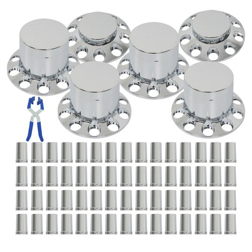 33mm Lug Front & Rear Chrome Hub Cover Semi Truck Wheel Axle Cover Kit ...
