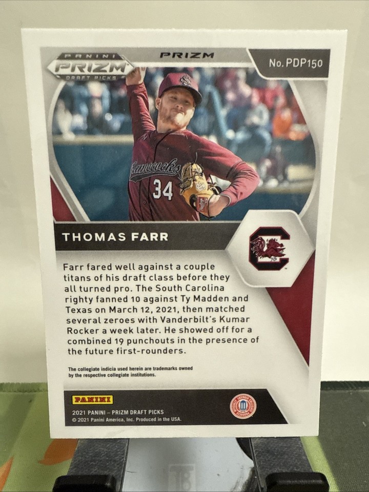 Thomas Farr #PDP150 Prizm Draft Picks Blue Velocity Baseball 2021 South ...