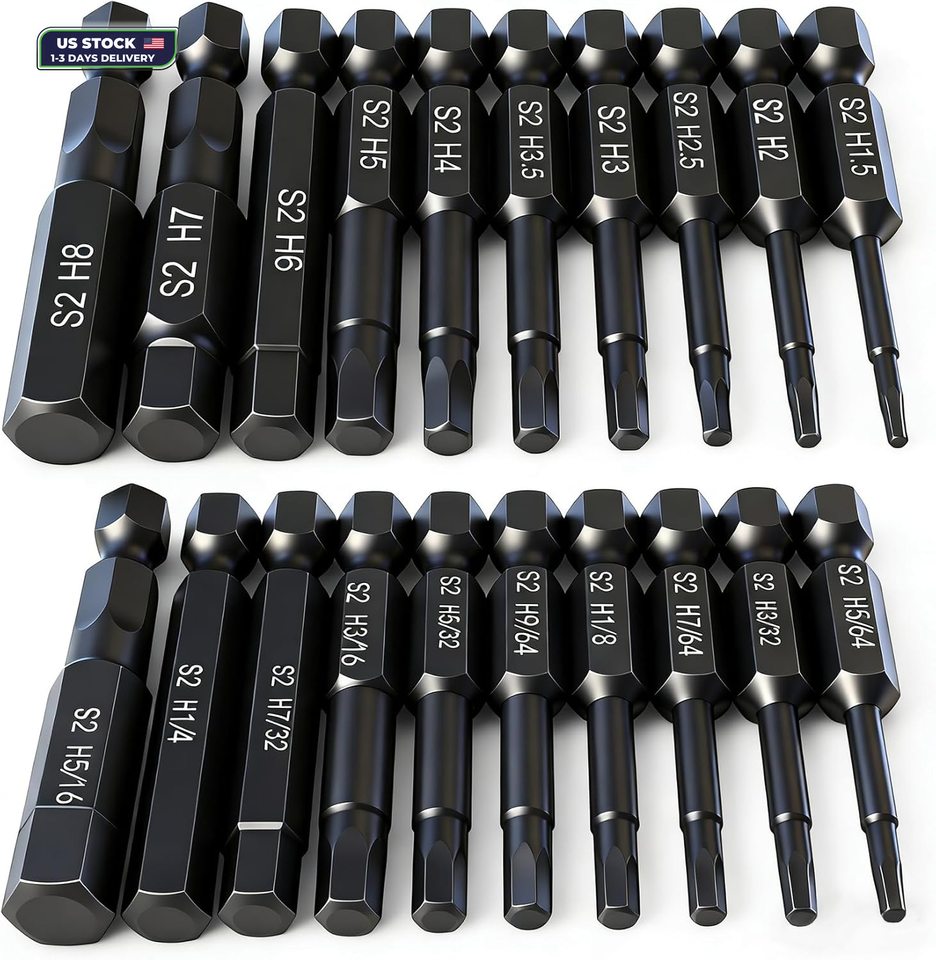 Hex Head Allen Wrench Drill Bit Set (10pc Metric & 10pc SAE), PTSLKHN ...