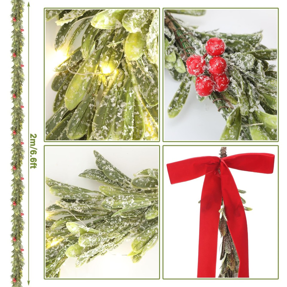 6.56 ft Prelit Christmas Mistletoe Garland with 20 LED Lights Mistletoe ...