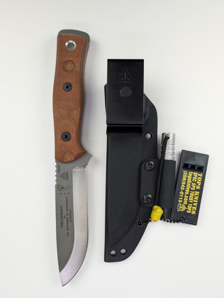 Tops Knives BOB Fieldcraft Knife 154CM Stainless Blade Tan Canvas ...