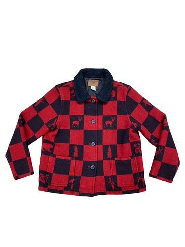 VINTAGE PENDLETON WOMENS BUFFALO PLAID ANIMAL PRINT WOOL JACKET SZ ...