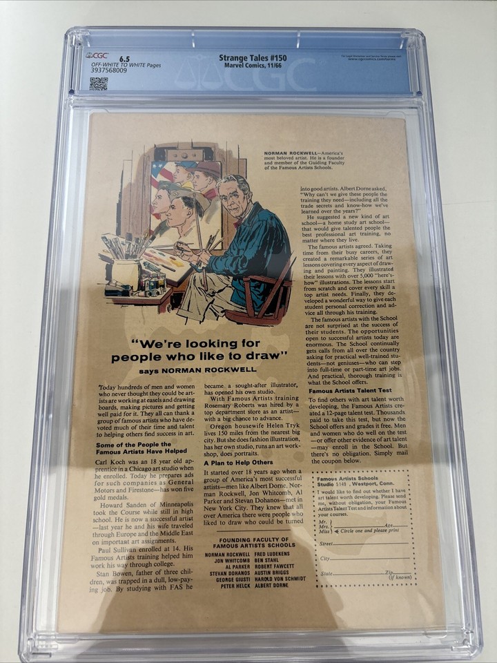 Strange Tales #150 - Marvel Comics 1966 CGC 6.5 John Buscema's 1st work ...