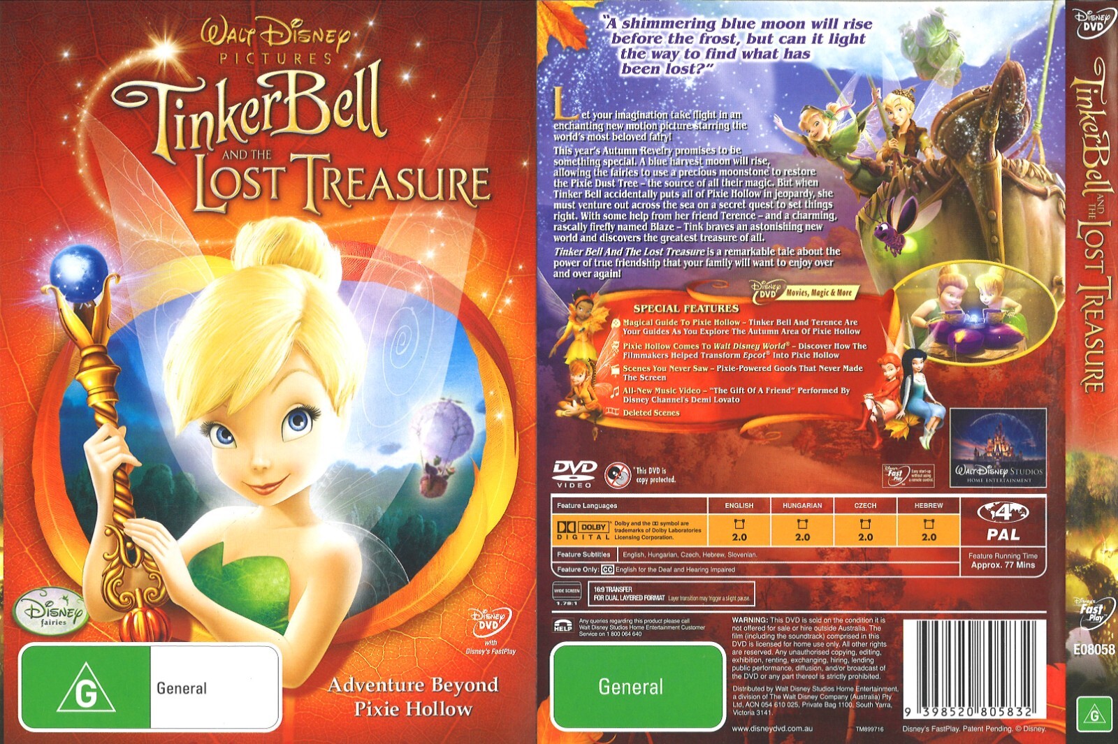 792 AA NEW SEALED DVD REGION 4 DISNEY TINKERBELL AND THE LOST TREASURE ...