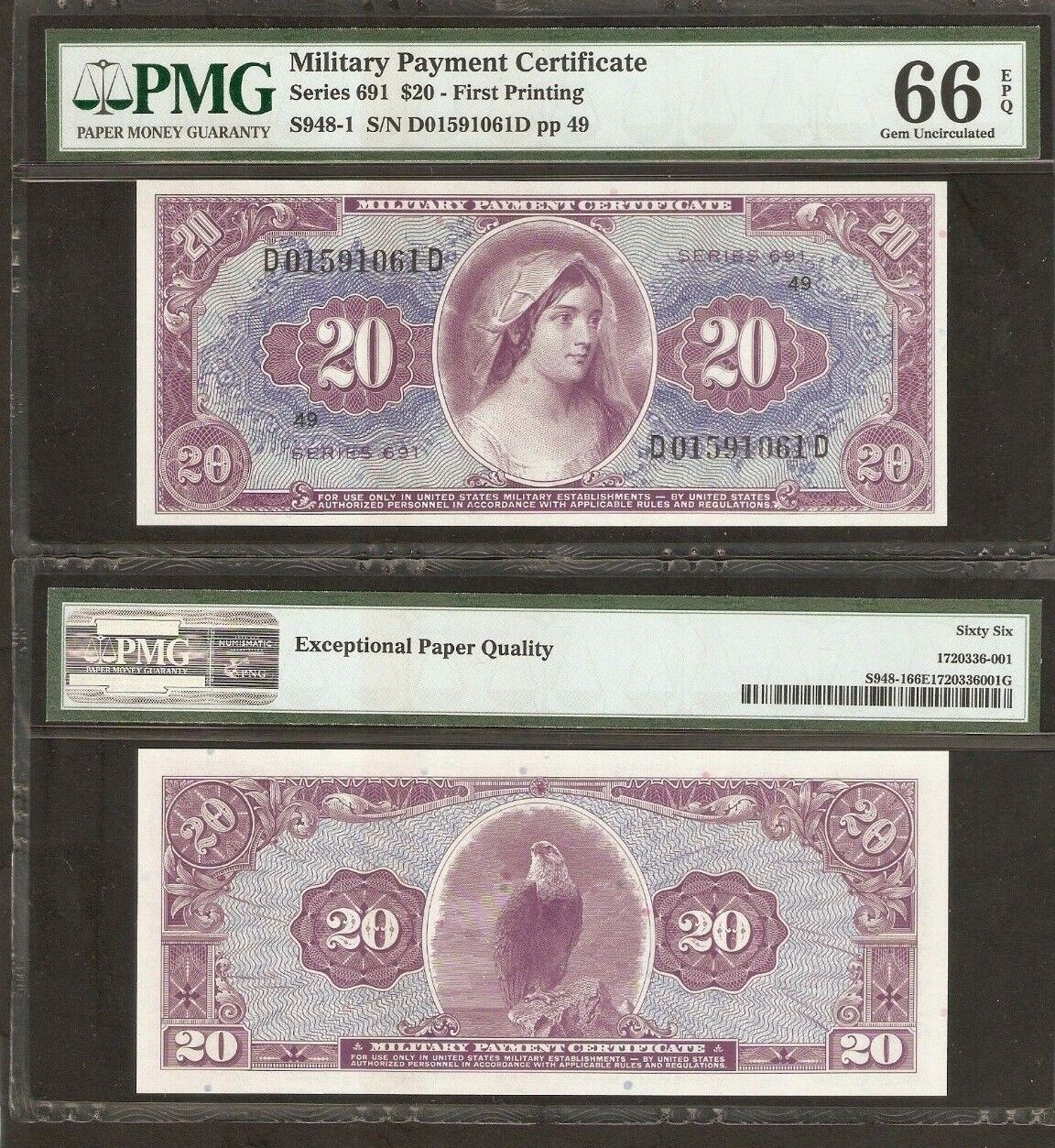 USA 20 Dollars P-M90 1969 US MPC UNC PMG-66 Military Payment 691 United ...