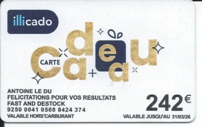 Carte cadeau - Illicado 242 € / voir scan- GIFT CARD | eBay