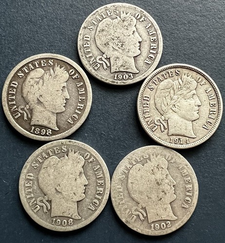 [Lot of 5] Barber Dimes 10c - 90% Silver - Multiple Lots Available! | eBay