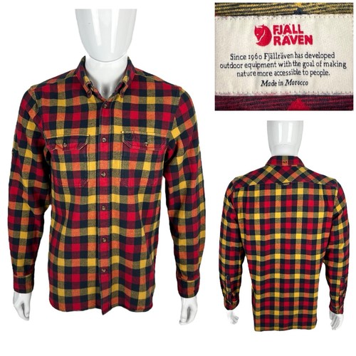 Fjallraven Mens Large Flannel Shirt Red Yellow Plaid Long Sleeve Slim ...