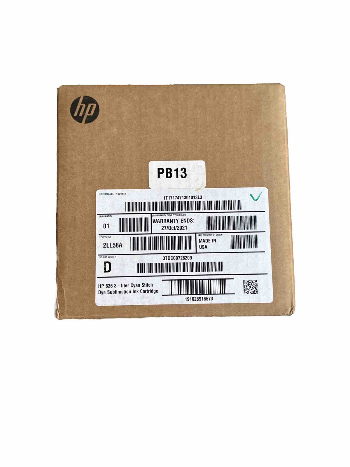 Genuine HP 636 - 3L Cyan Stitch Dye Ink Sublimation Cartridge - Exp ...