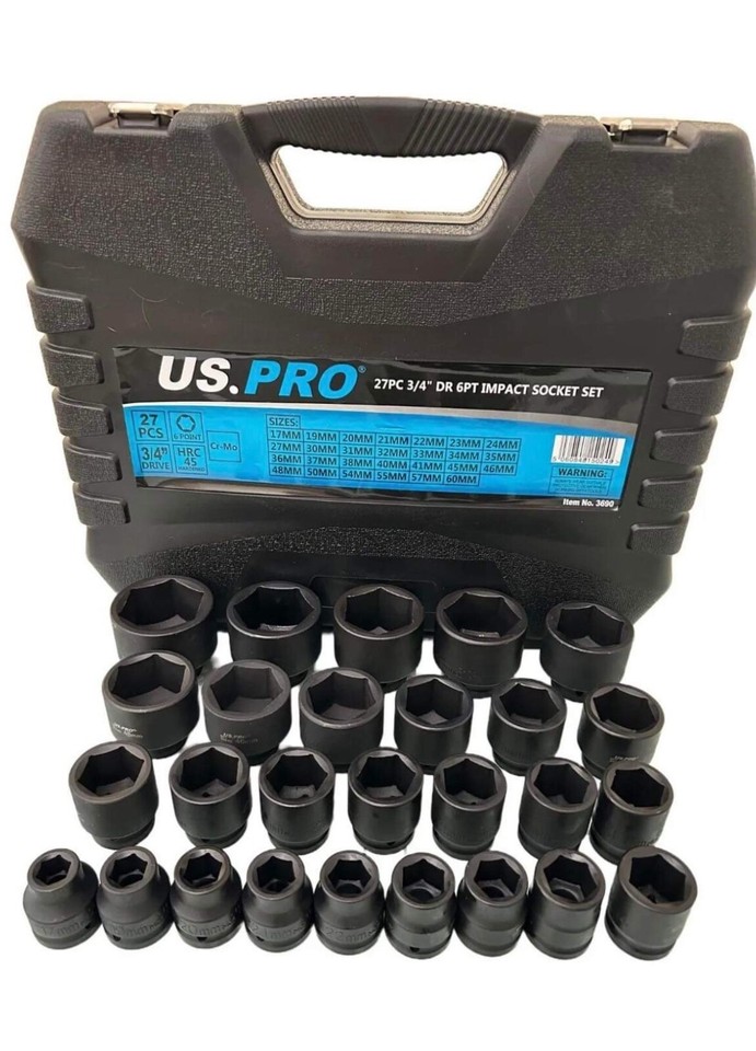 US PRO 3/4"Inch DRIVE IMPACT Socket 17mm - 60mm HGV Long Reach Impact ...