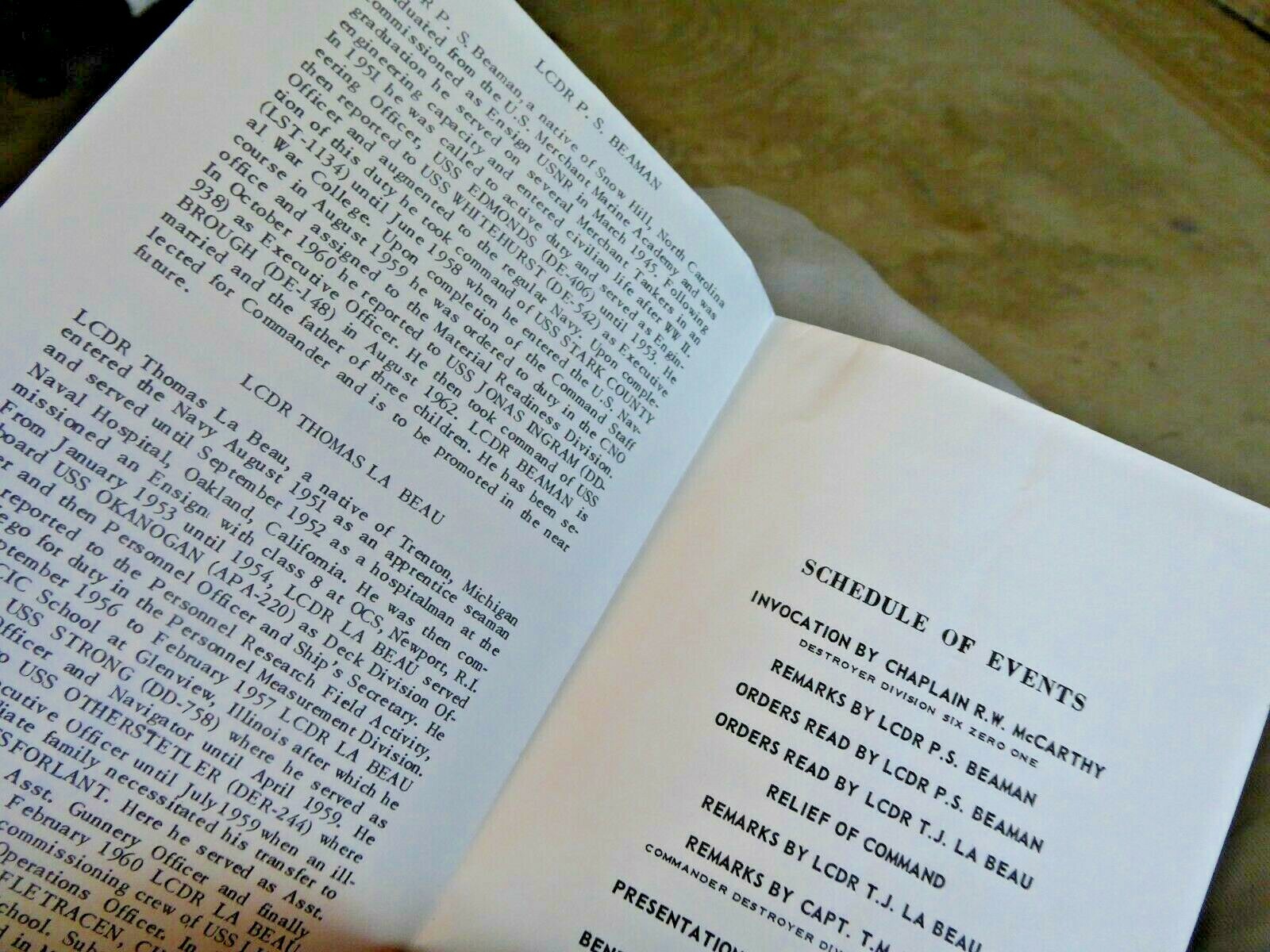 PAMPHLET US NAVY USS BROUGH DE-148 CHANGE OF COMMAND CEREMONY 1963 | eBay