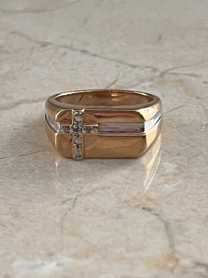 Vintage preowned Two Toned Gold Silver 925 Cross Diamond Ross Simons Ring size 9 | eBay