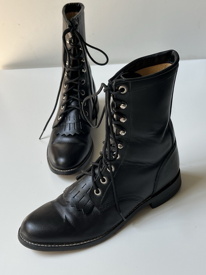 Justin Boots Lace-Up Roper Kiltie Boot Black Women’s Size 6B | eBay